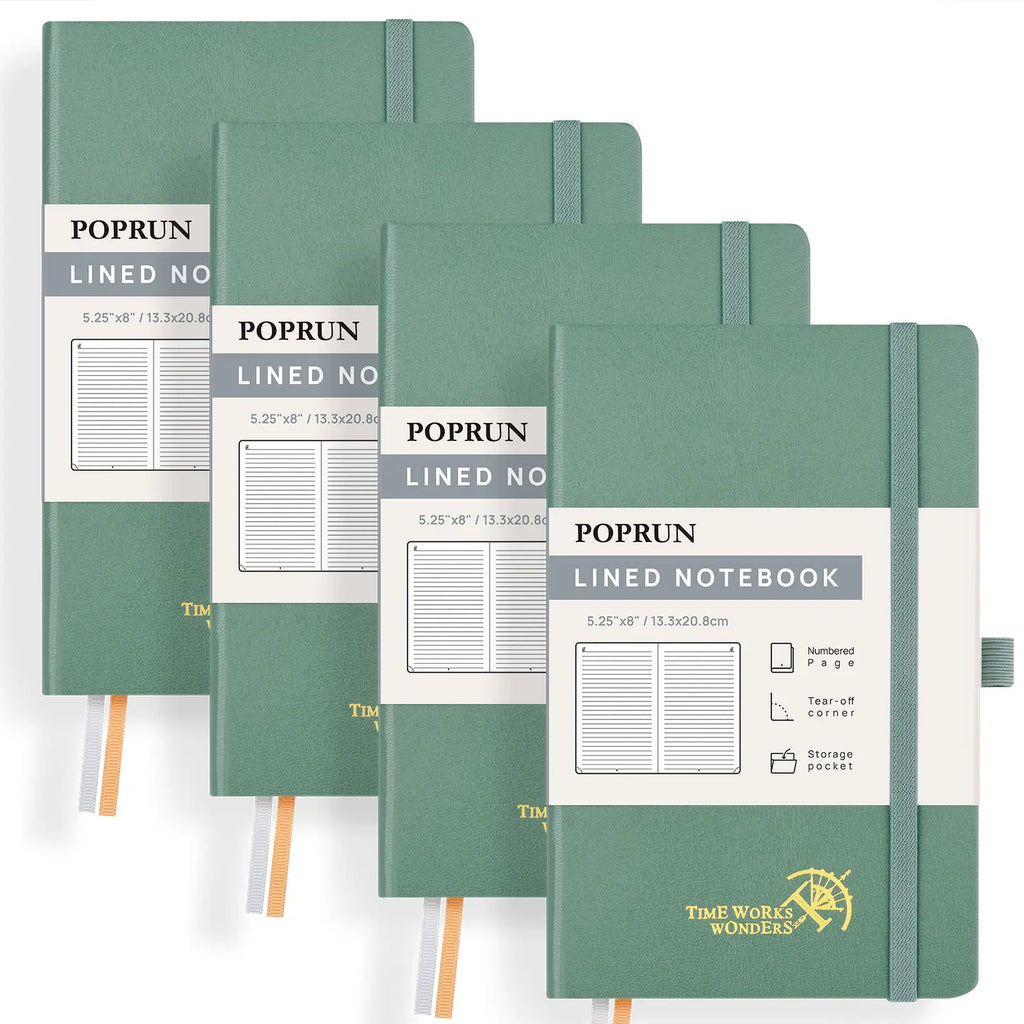 POPRUN 4 PCS Medium A5 Hardcover Lined Notebook - Midnight Green