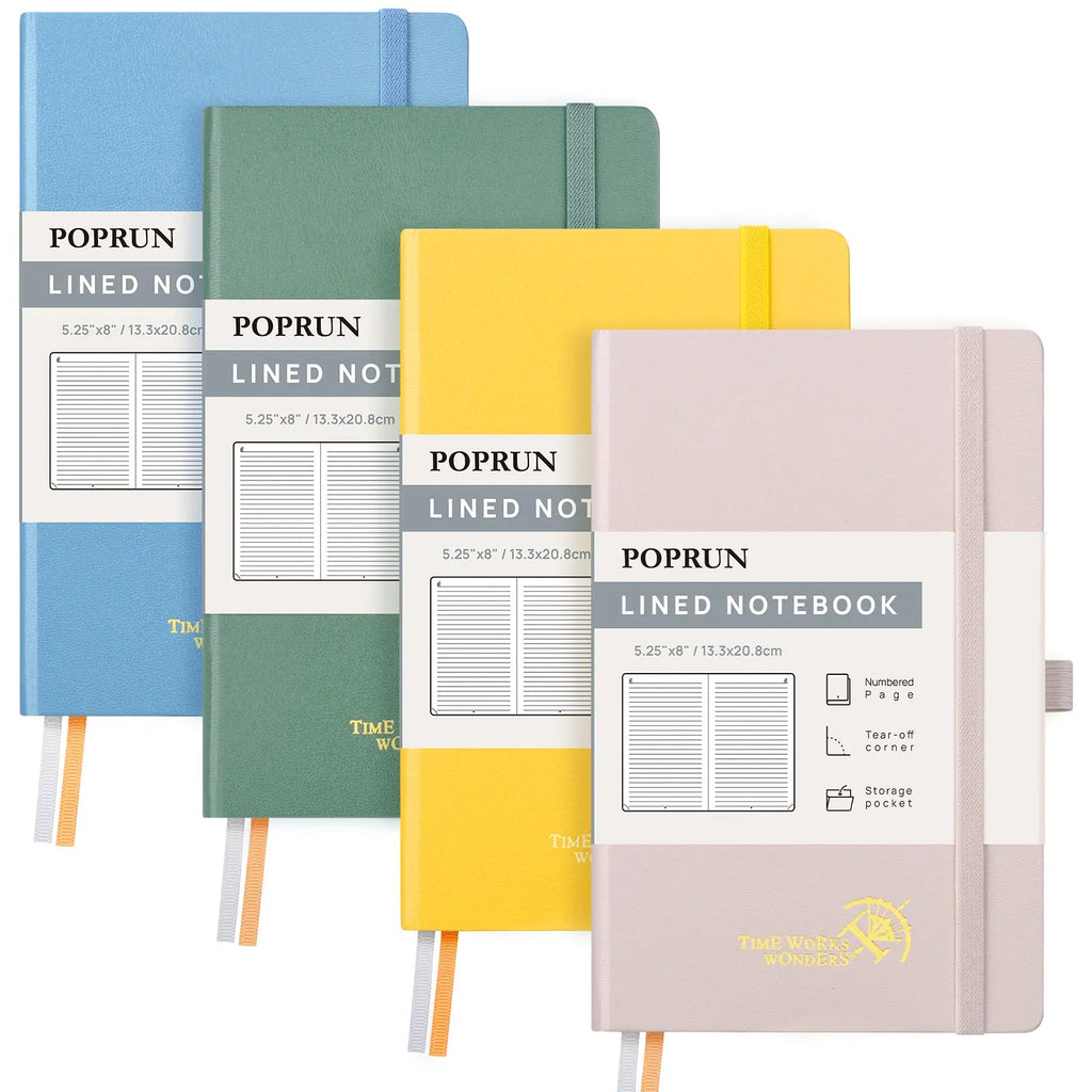 POPRUN 4 PCS Medium A5 Hardcover Lined Notebook - Pastel Collection