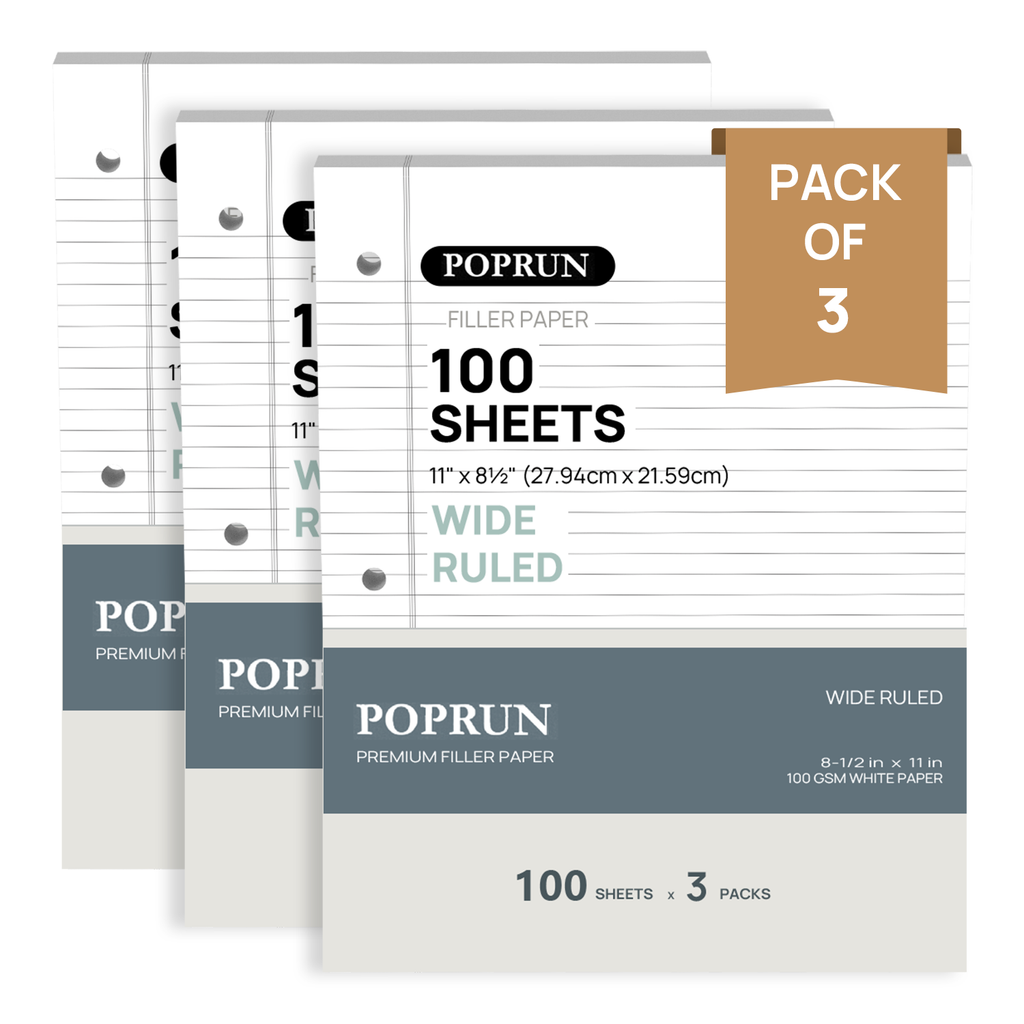 Lined Loose-leaf Filler Paper, 8.5 x 11 in Wide Ruled for Binder Noteb ...