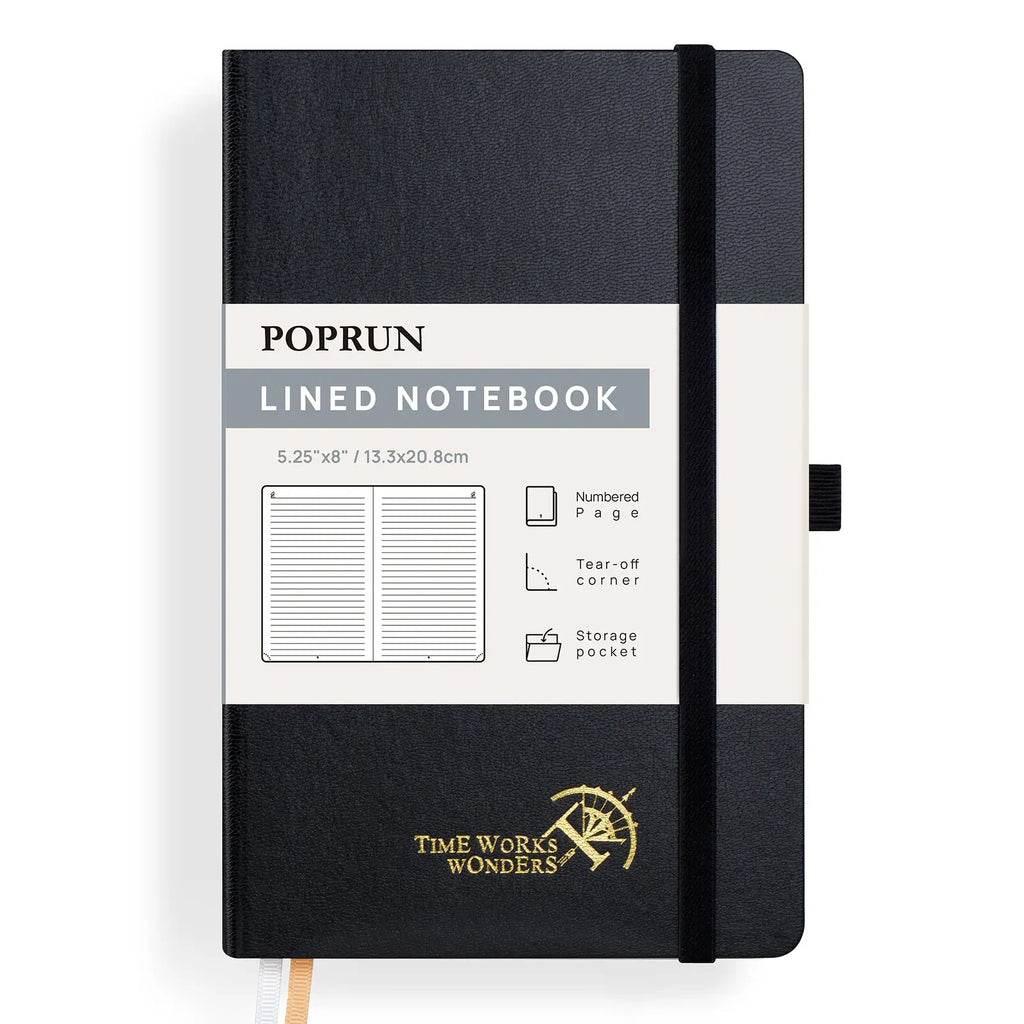 POPRUN A5 Horizontal Line Notebook - Black Hardcover