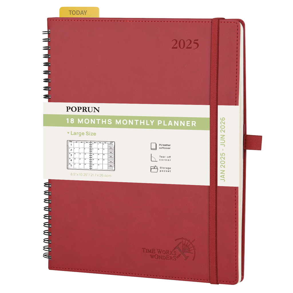 UK 2025 18-Month Spiral Monthly Planner 8.5x10.5 | POPRUN
